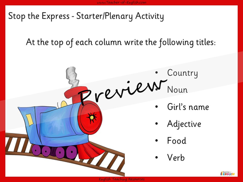 Stop the Express Starter Activity | Teaching Resources