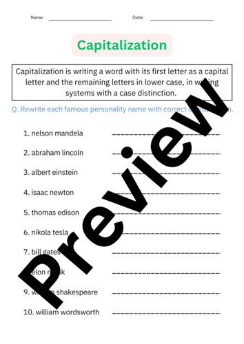 Printable Capitalization Grammar Worksheets - Digital Resources for ...
