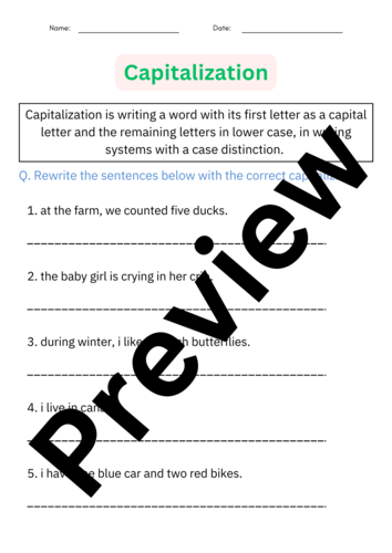 Printable Capitalization Grammar Worksheets - Digital Resources for ...