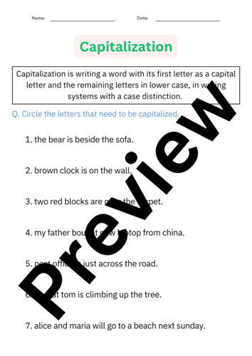 Printable Capitalization Grammar Worksheets - Digital Resources for ...