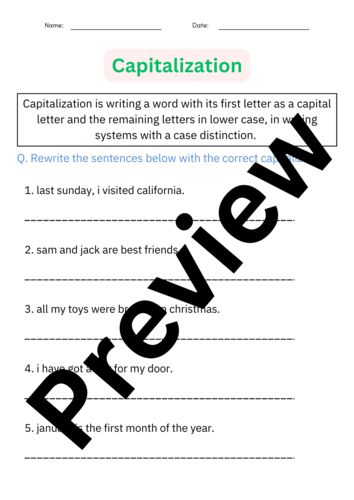 Printable Capitalization Grammar Worksheets - Digital Resources for ...