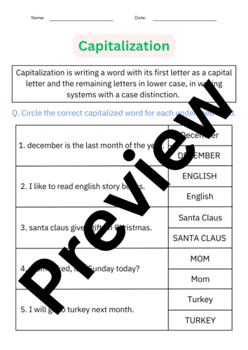 Printable Capitalization Grammar Worksheets - Digital Resources for ...