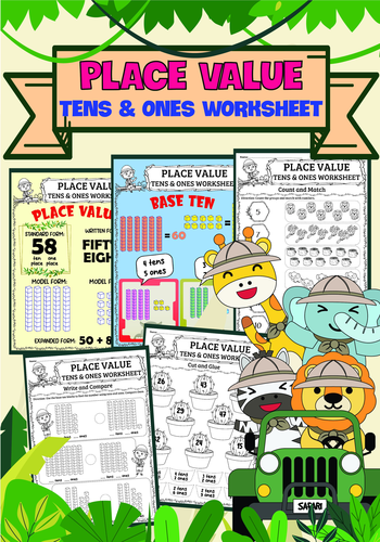 SAFARI themed Place Value/ Tens and Ones worksheet and poster ...