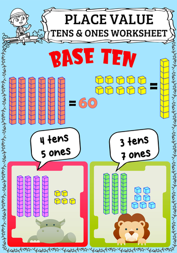 SAFARI themed Place Value/ Tens and Ones worksheet and poster ...