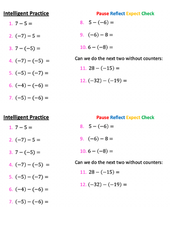 Subtract Directed (Positive and Negative) Numbers | Teaching Resources