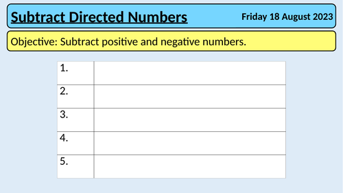 Subtract Directed (Positive and Negative) Numbers | Teaching Resources