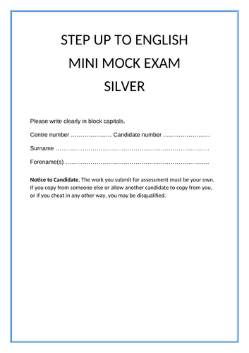 AQA Step Up to English Silver mock paper | Teaching Resources