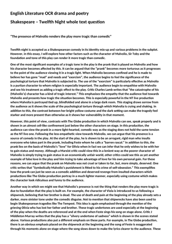 Shakespeare timed example essay, Drama and Poetry, English Literature A ...