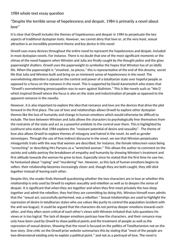 1984 whole text model essay answer - English Literature A level ...