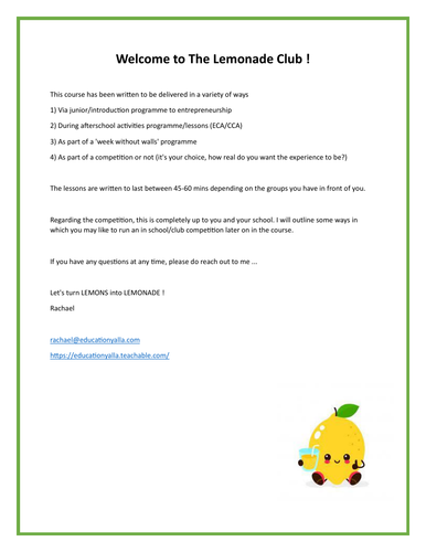 The Lemonade Club - Introduction (Entrepreneurship Club) | Teaching ...