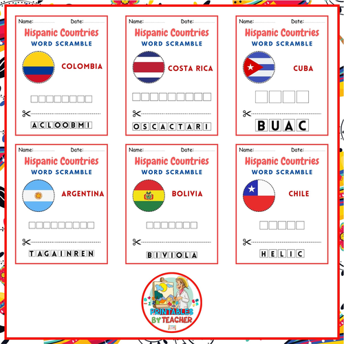 12 Hispanic Countries Word Scramble | free Hispanic Heritage Month ...