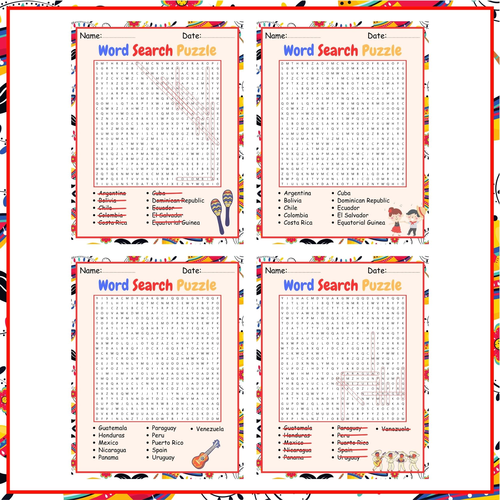 Hispanic Countries Word Search | National Hispanic Heritage Month ...