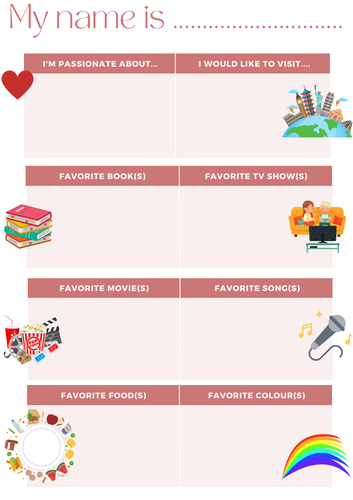 Get to know me - Student activity | Teaching Resources