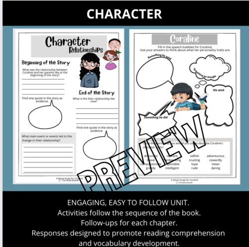 CORALINE by Neil Gaiman NOVEL STUDY and Reading Comprehension ...