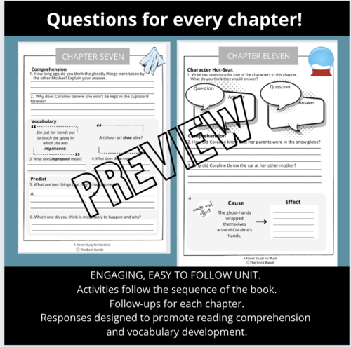 CORALINE by Neil Gaiman NOVEL STUDY and Reading Comprehension ...