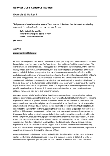 Edexcel GCSE Religious Studes- Example Answer- 15 marks #6 | Teaching ...