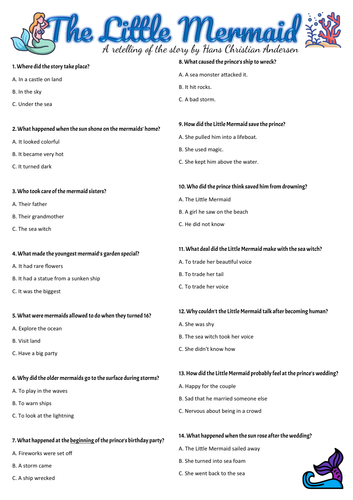 Little Mermaid Reading Comprehension | Teaching Resources