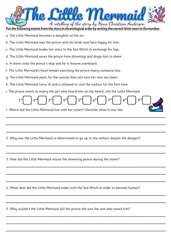 Little Mermaid Reading Comprehension | Teaching Resources