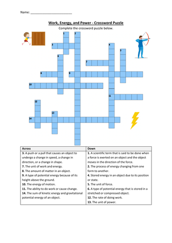 Work, Energy, and Power - Crossword Puzzle Worksheet Activity ...