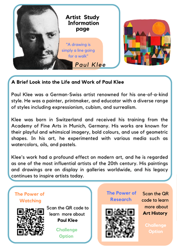 Paul Klee Artist Analysis Work Sheets | Teaching Resources