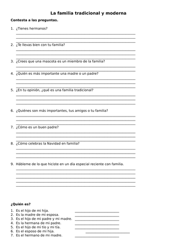 La familia tradicional y moderna | Teaching Resources