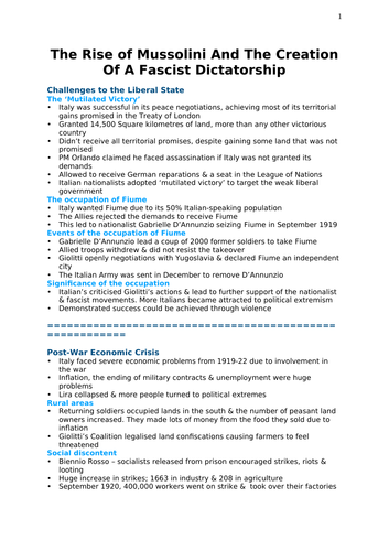 The Rise & Fall of Fascism in Italy, c1911-46 | Teaching Resources