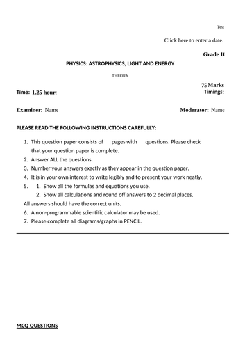 TEST: PHYSICS OF MAGNETS, LIGHT AND ASTRONOMY | Teaching Resources