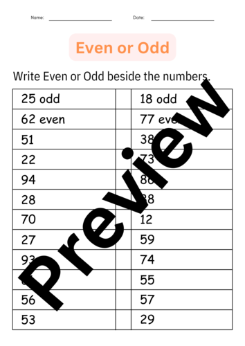 printable odd and even numbers worksheet - Odd and Even Digital for ...