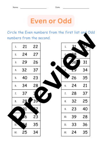 printable odd and even numbers worksheet - Odd and Even Digital for ...