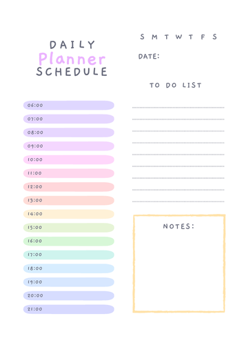 One-Page Pastel Daily Planner Schedule | Teaching Resources