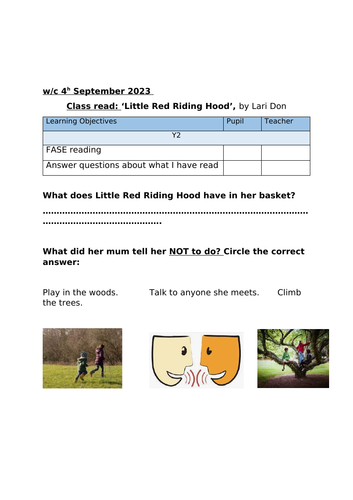Little Red Riding Hood reading comprehension - for KS1 mixed Y1/2 class ...
