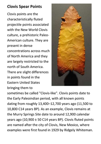 Clovis Spear Point Handout | Teaching Resources