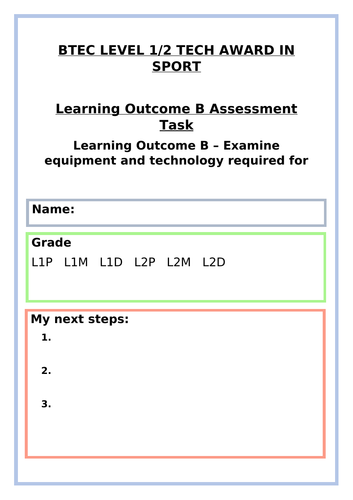 Level 1/2 BTEC Technical Award in Sport Component 1 Learning Outcome B ...