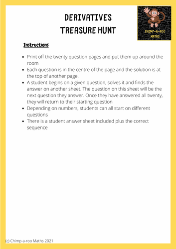 Derivatives - differentiating powers of x Treasure Hunt | Teaching ...
