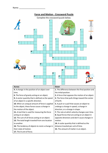 Force and Motion - Crossword Puzzle Worksheet Activity (Printable ...