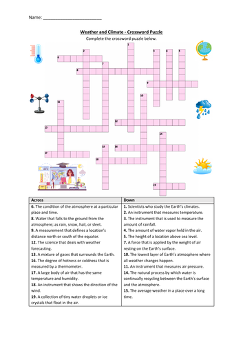 Weather and Climate - Crossword Puzzle Worksheet Activity (Printable ...