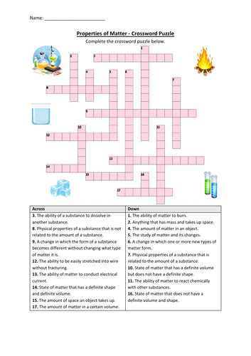 Properties of Matter - Crossword Puzzle Worksheet Activity (Printable ...