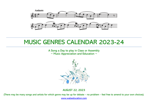 MUSIC GENRES CALENDAR 2023-24 | Teaching Resources