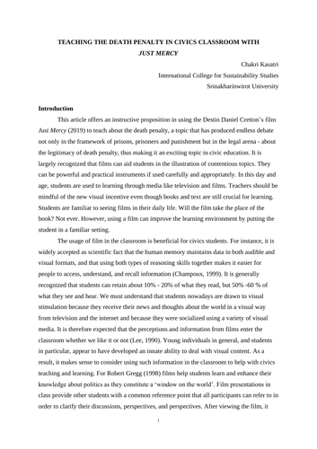 TEACHING THE DEATH PENALTY IN CIVICS CLASSROOM WITH 'JUST MERCY ...