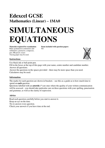 Simultaneous Equations + many additional resources and worksheets ...
