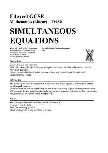 Simultaneous Equations + many additional resources and worksheets ...