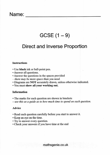 Direct and Inverse Proportion | Teaching Resources