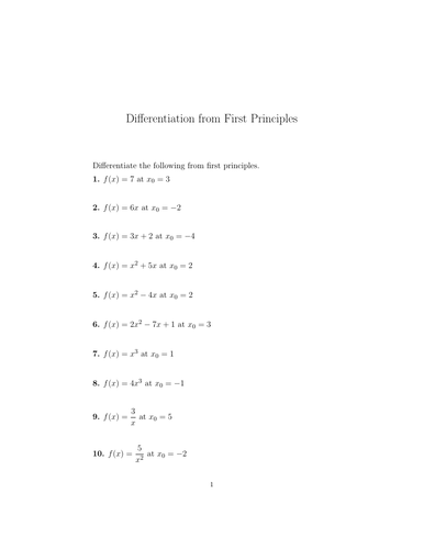 Differentiation from First Principles Worksheet (with solutions ...