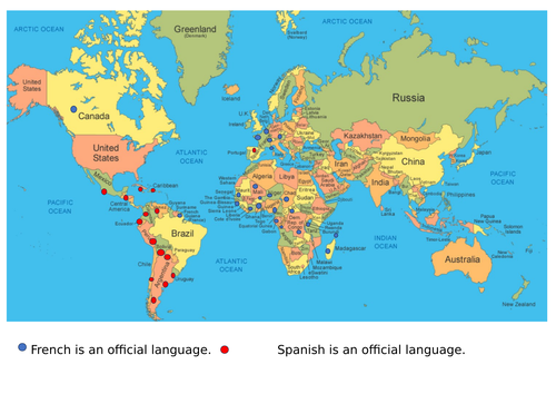 Map of French/Spanish speaking countries | Teaching Resources