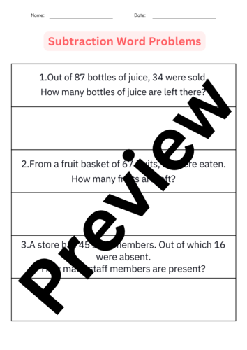 1st Grade Subtraction Word Problems Math Worksheets for kindergarten ...