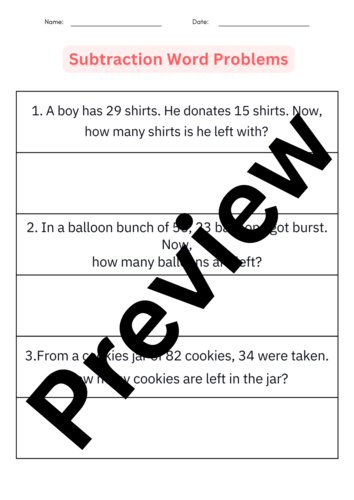 1st Grade Subtraction Word Problems Math Worksheets for kindergarten ...