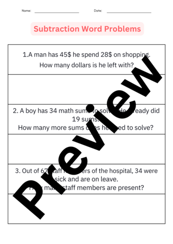 1st Grade Subtraction Word Problems Math Worksheets for kindergarten ...
