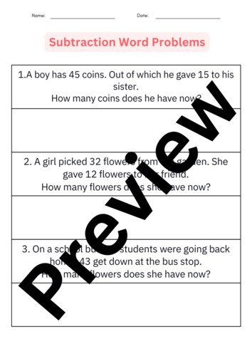 1st Grade Subtraction Word Problems Math Worksheets for kindergarten ...