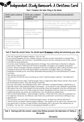 A Christmas Carol Homework Tasks | Teaching Resources