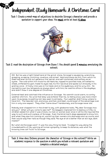A Christmas Carol Homework Tasks | Teaching Resources